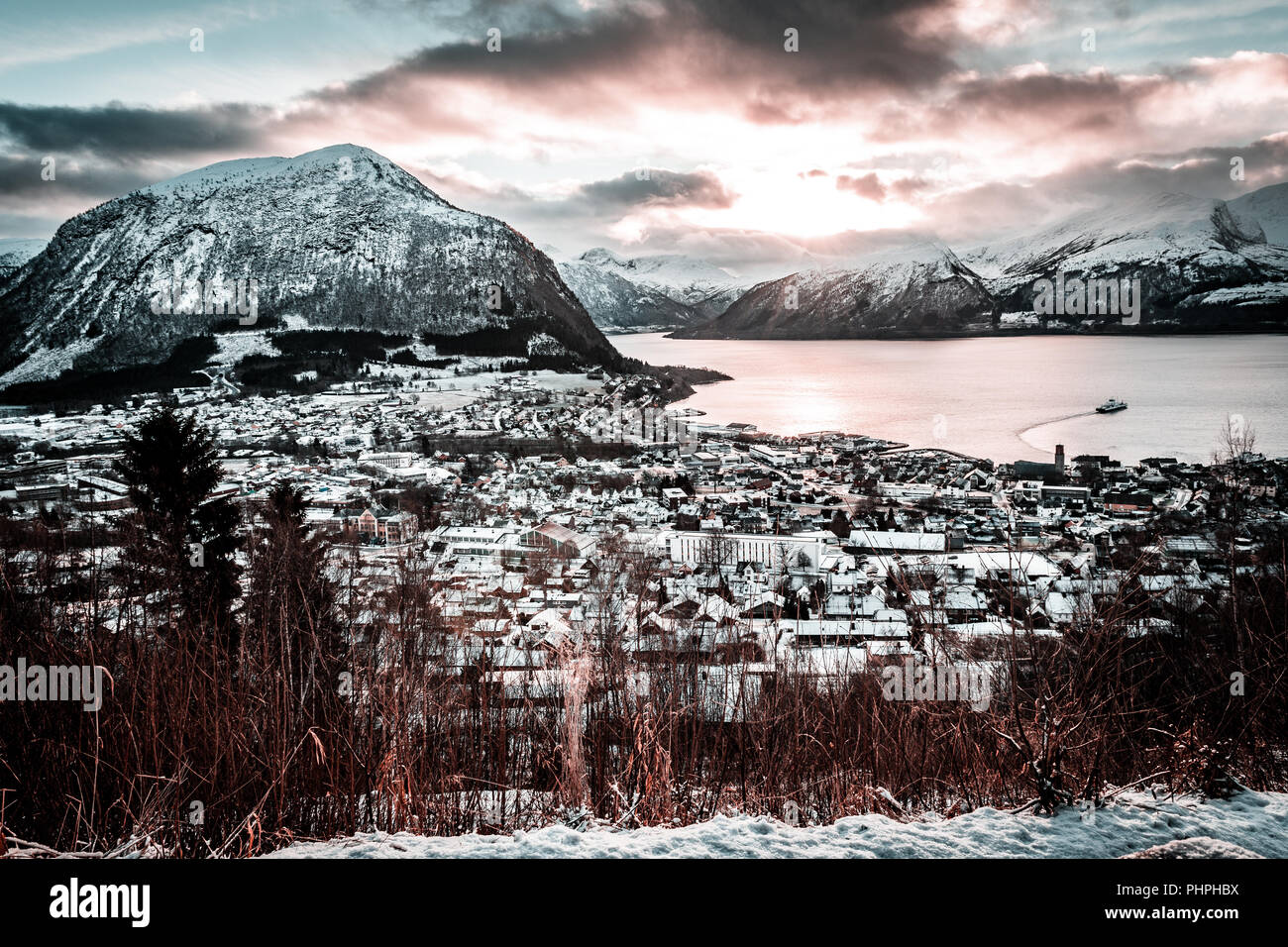 Volda (norway) in winter, aerial View Stock Photo - Alamy