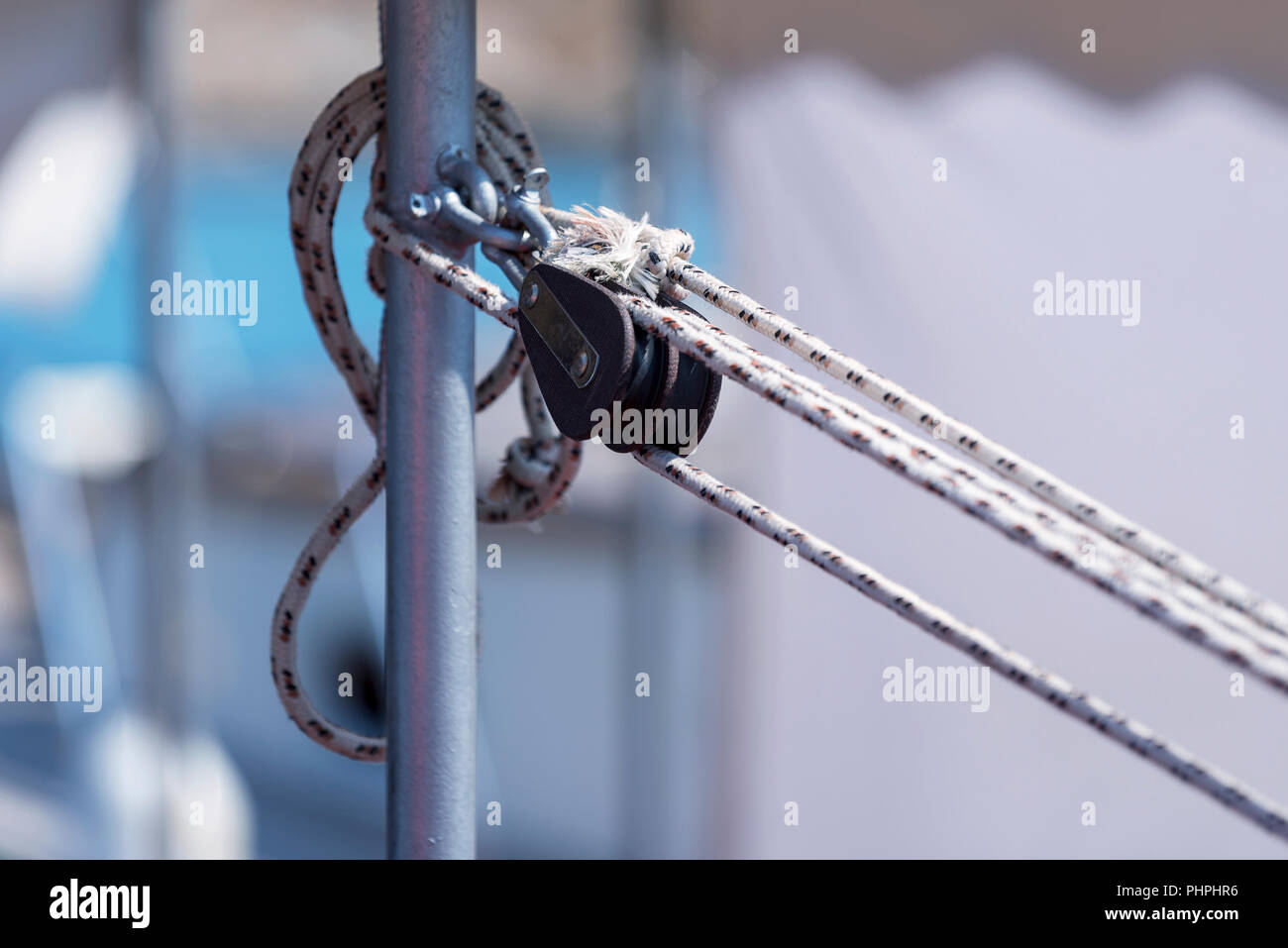 Pulley with ropes of a classic sailing boat Stock Photo - Alamy