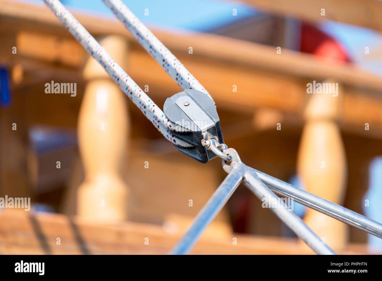 Pulley with ropes of a classic sailing boat Stock Photo - Alamy