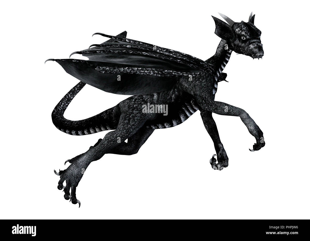3D rendering of a little black dragon isolated on white background ...
