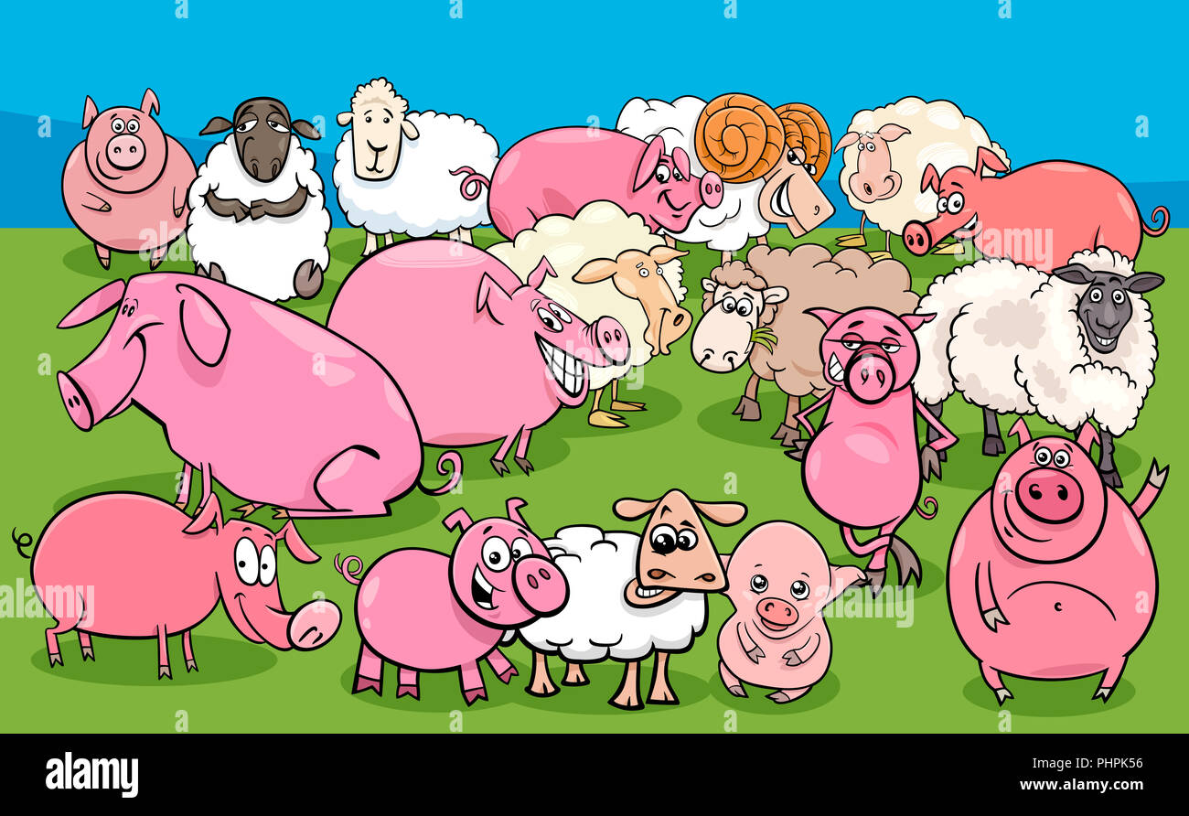 pigs and sheep farm animal characters group Stock Photo - Alamy