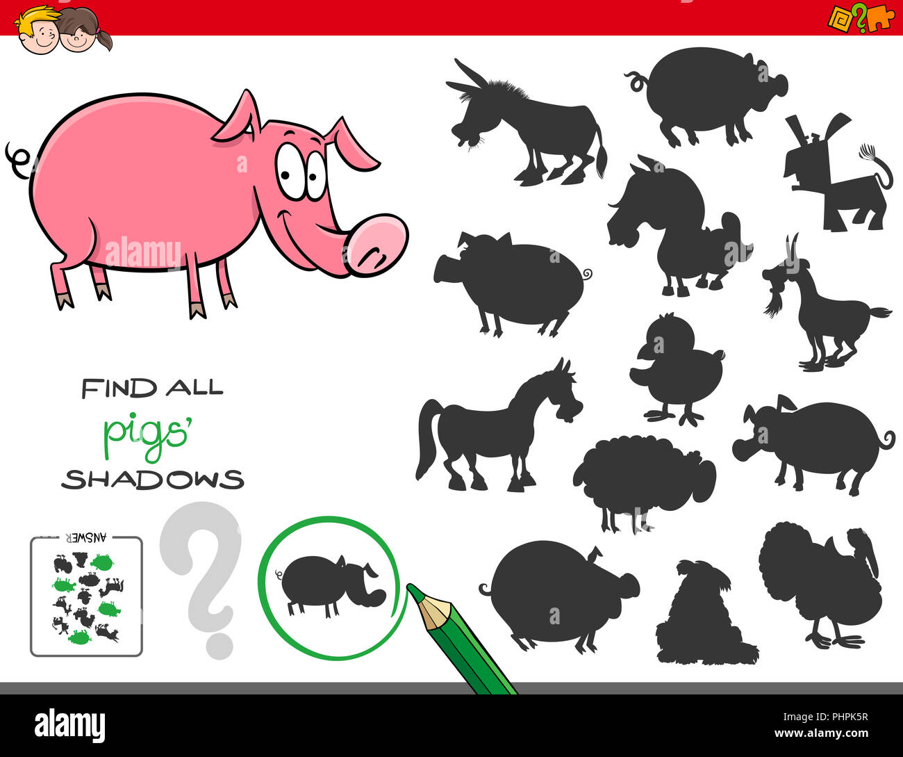 shadows game with pigs characters Stock Photo - Alamy