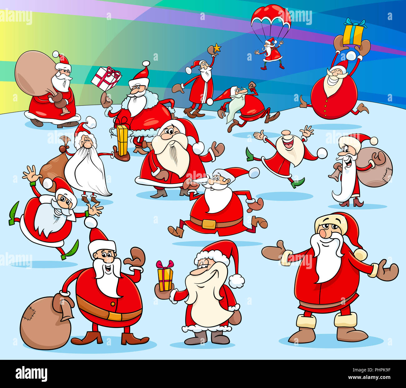 Christmas Sanat Claus cartoon characters group Stock Photo - Alamy