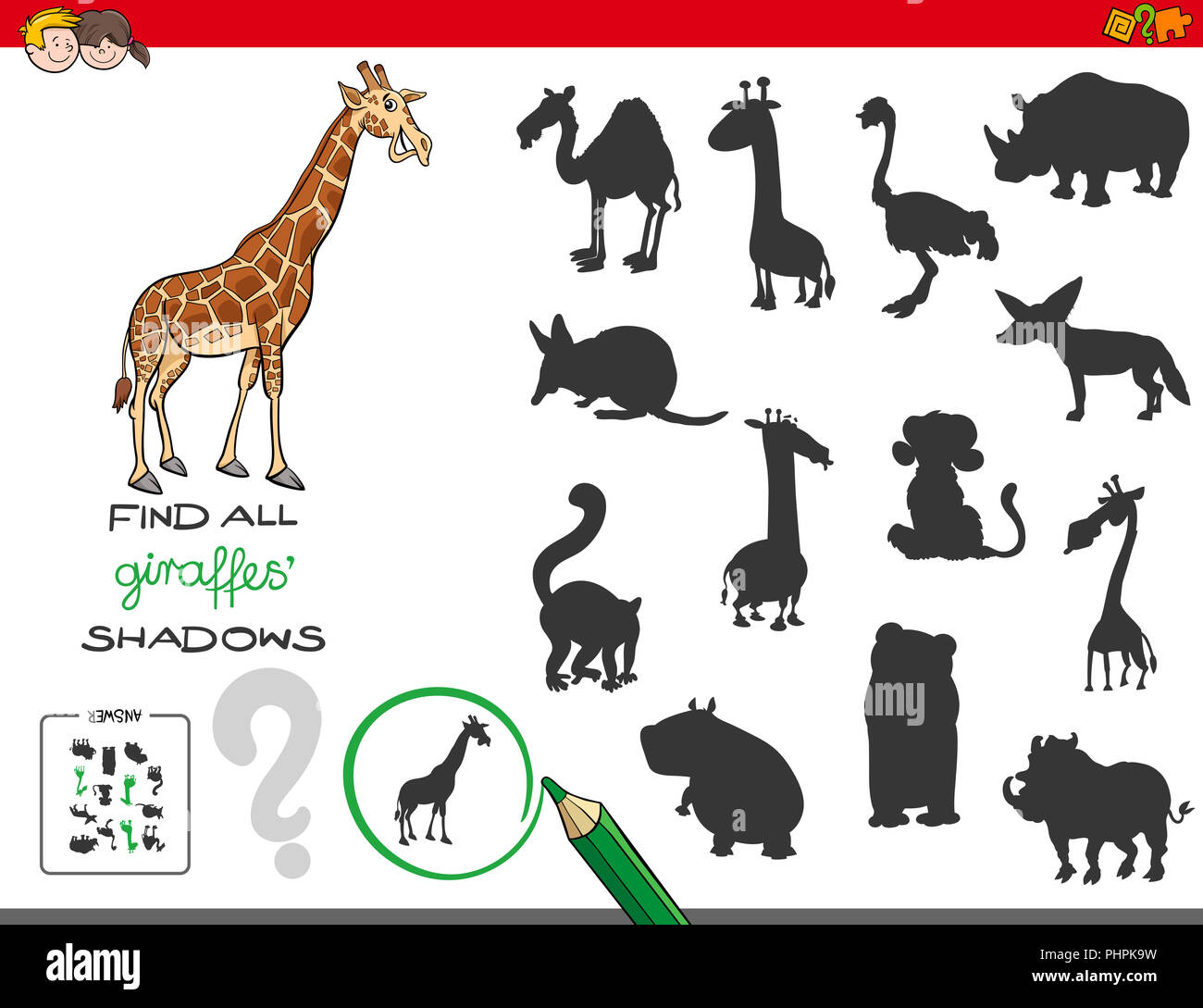 shadows game with giraffe characters Stock Photo - Alamy