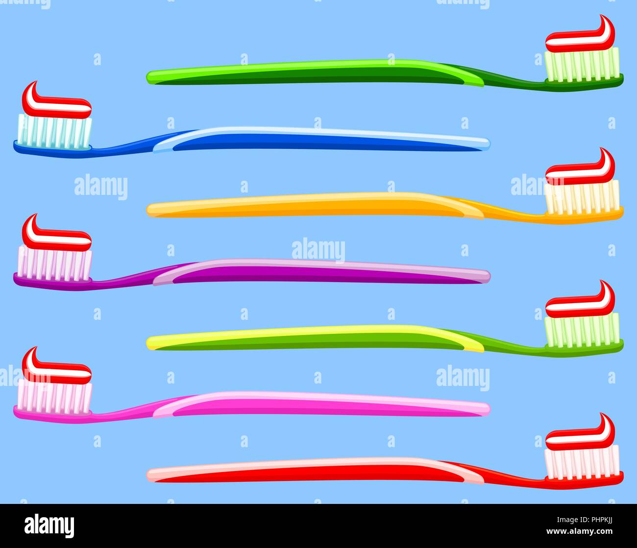 Multicolor cartoon toothbrush with toothpaste set Stock Vector Image ...