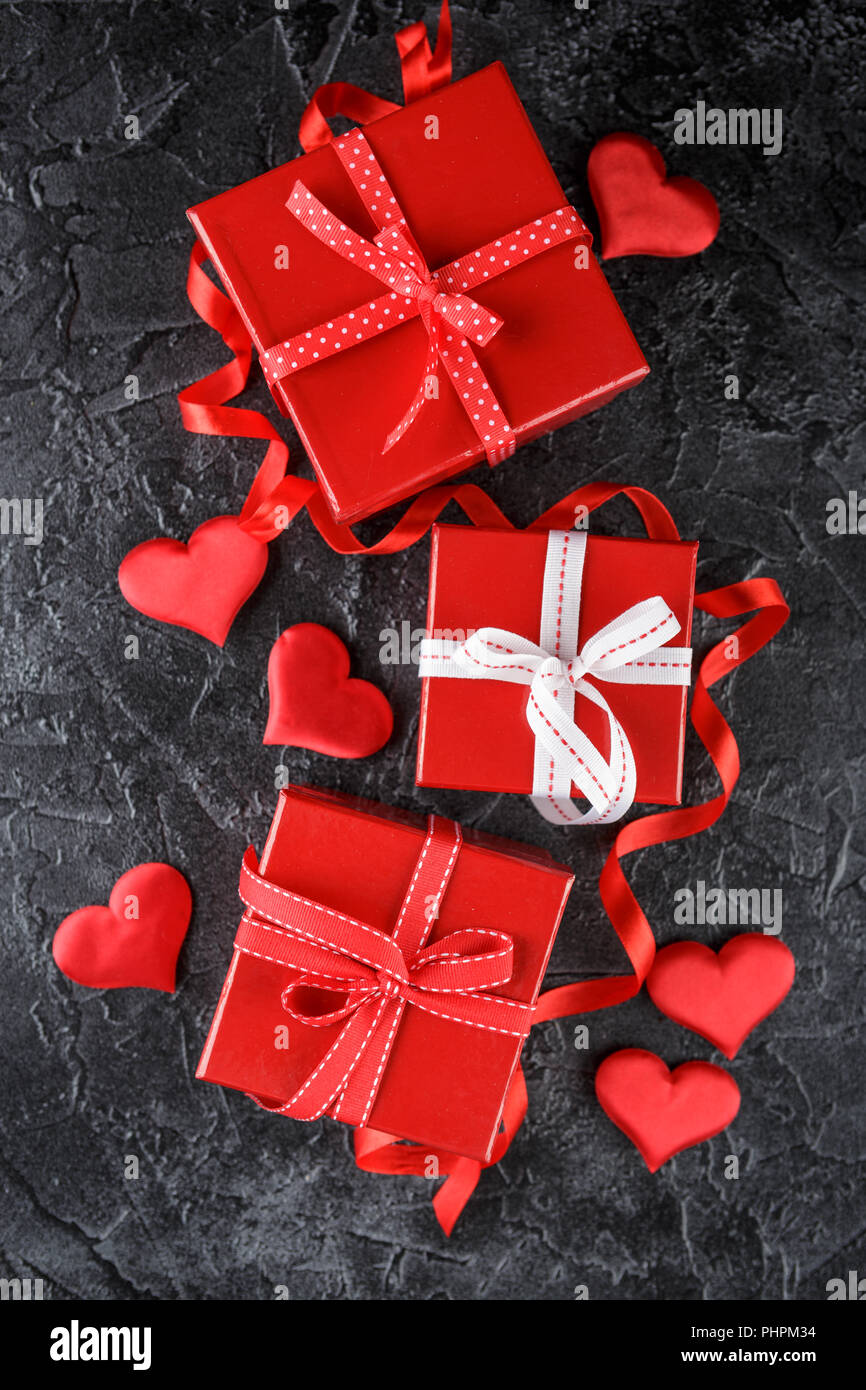 Red gift boxes Stock Photo - Alamy