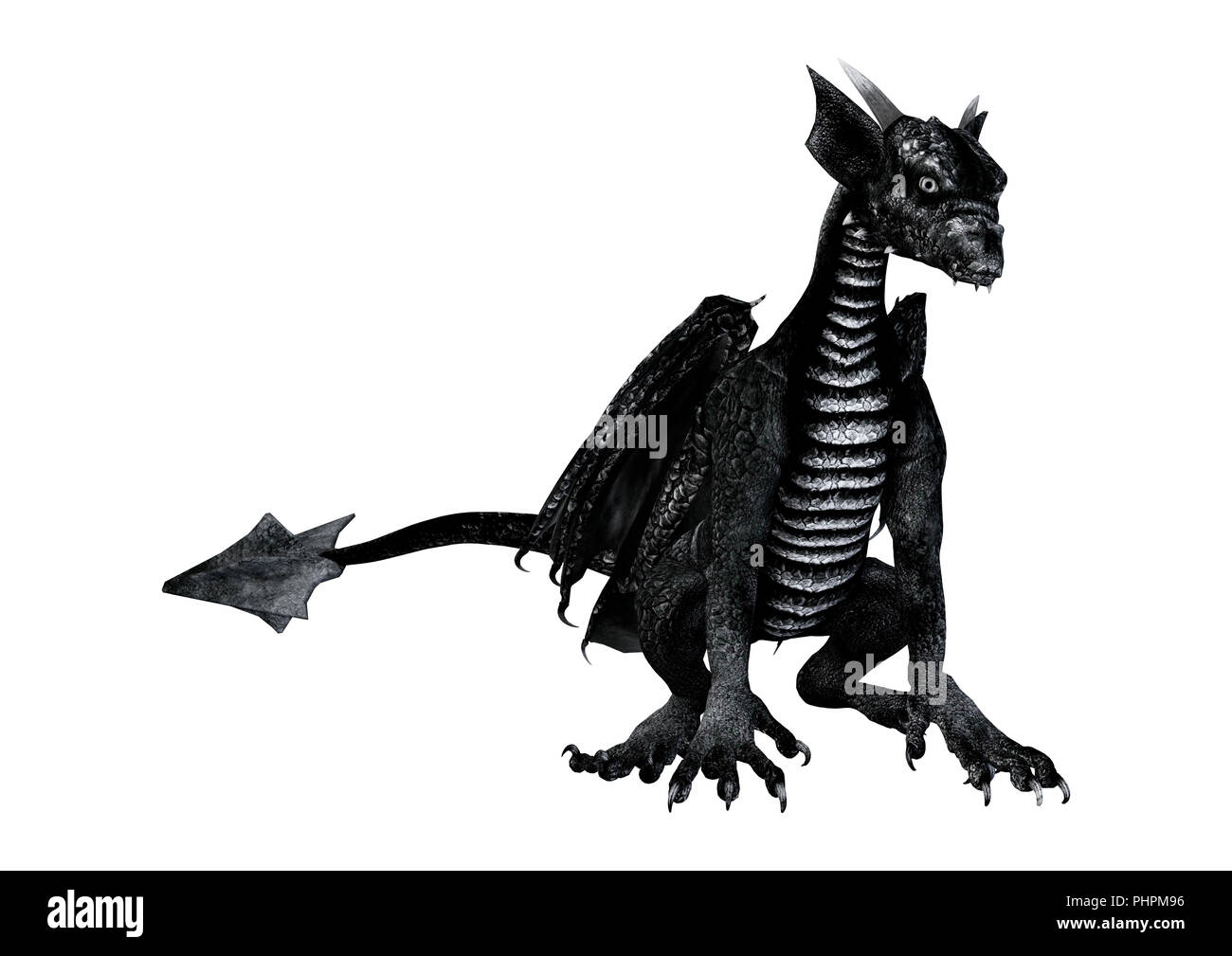 3D rendering of a little black dragon isolated on white background ...