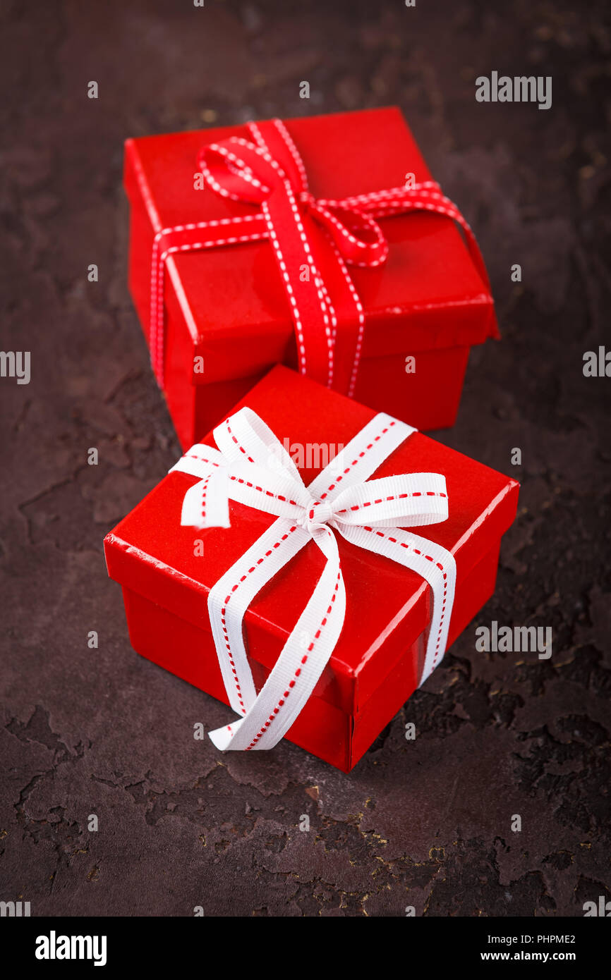 Red gift boxes Stock Photo - Alamy