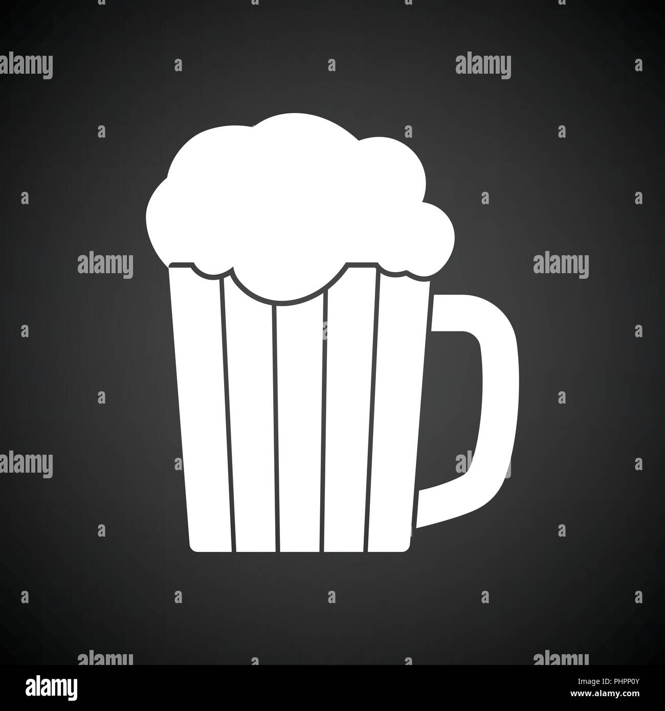Mug of beer icon. Black background with white. Vector illustration ...
