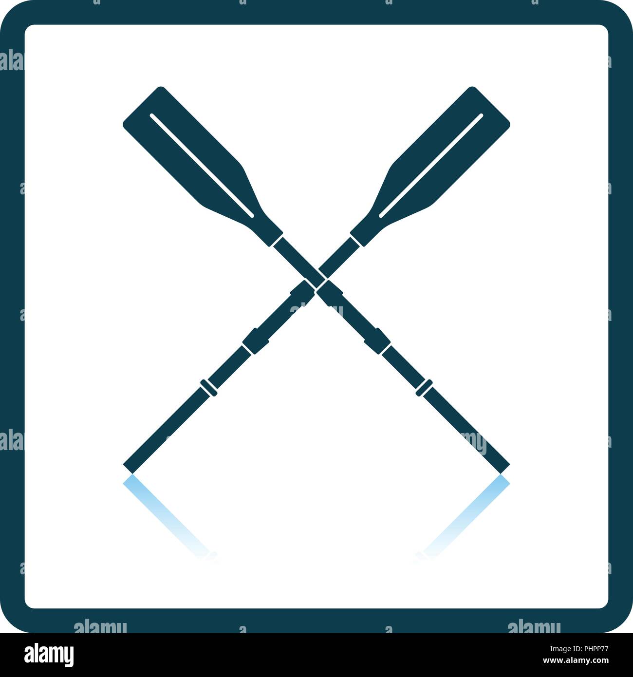 Icon of boat oars on gray background, round shadow. Shadow reflection ...