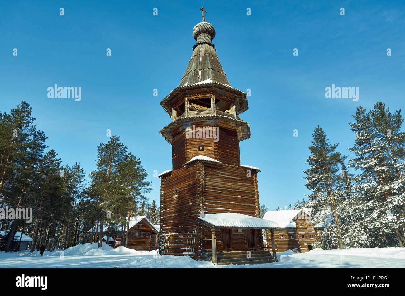 Russian Traditional wooden Bell tower Stock Photo - Alamy