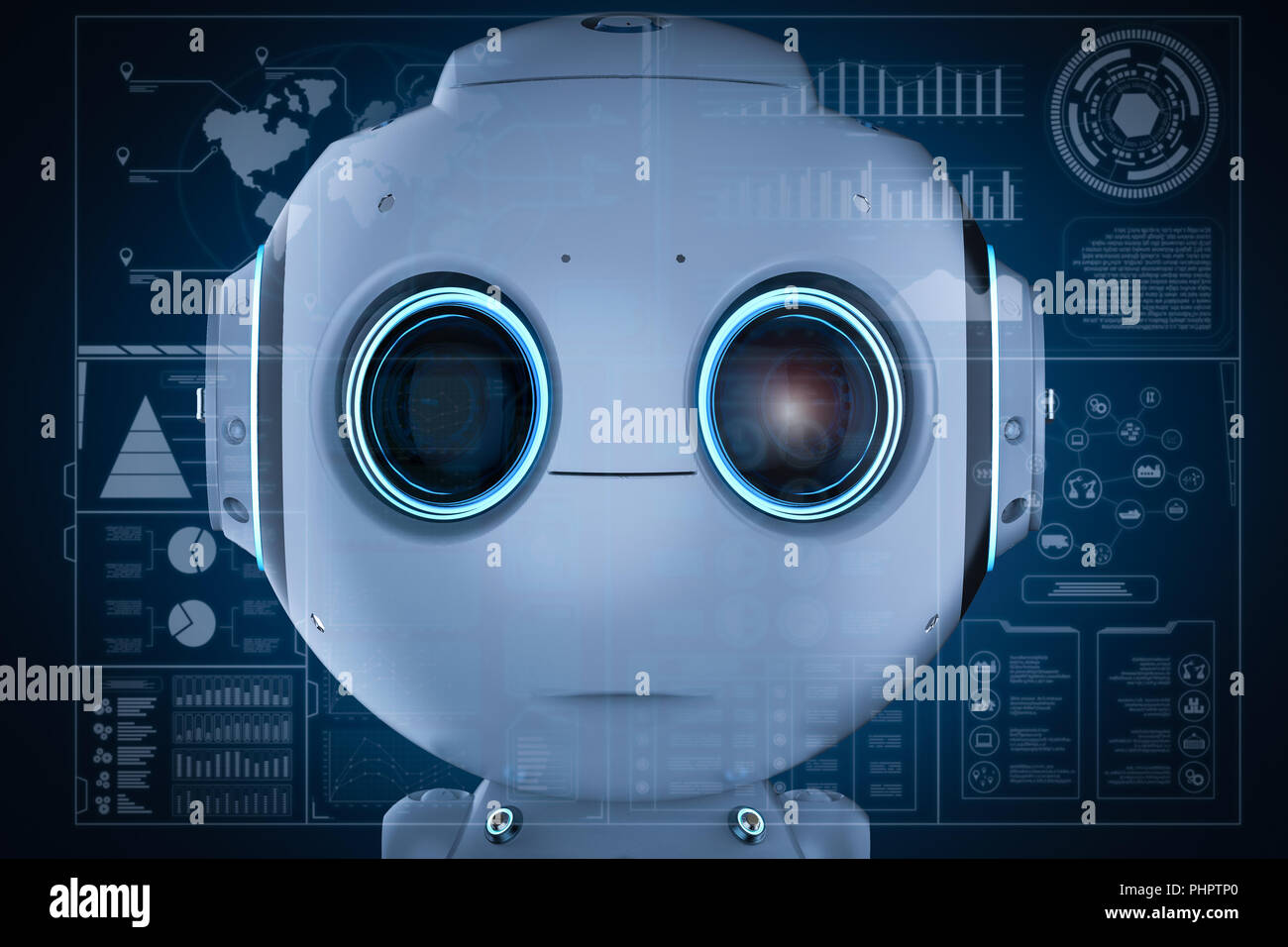 3d rendering cute artificial intelligence robot with hud display Stock Photo - Alamy