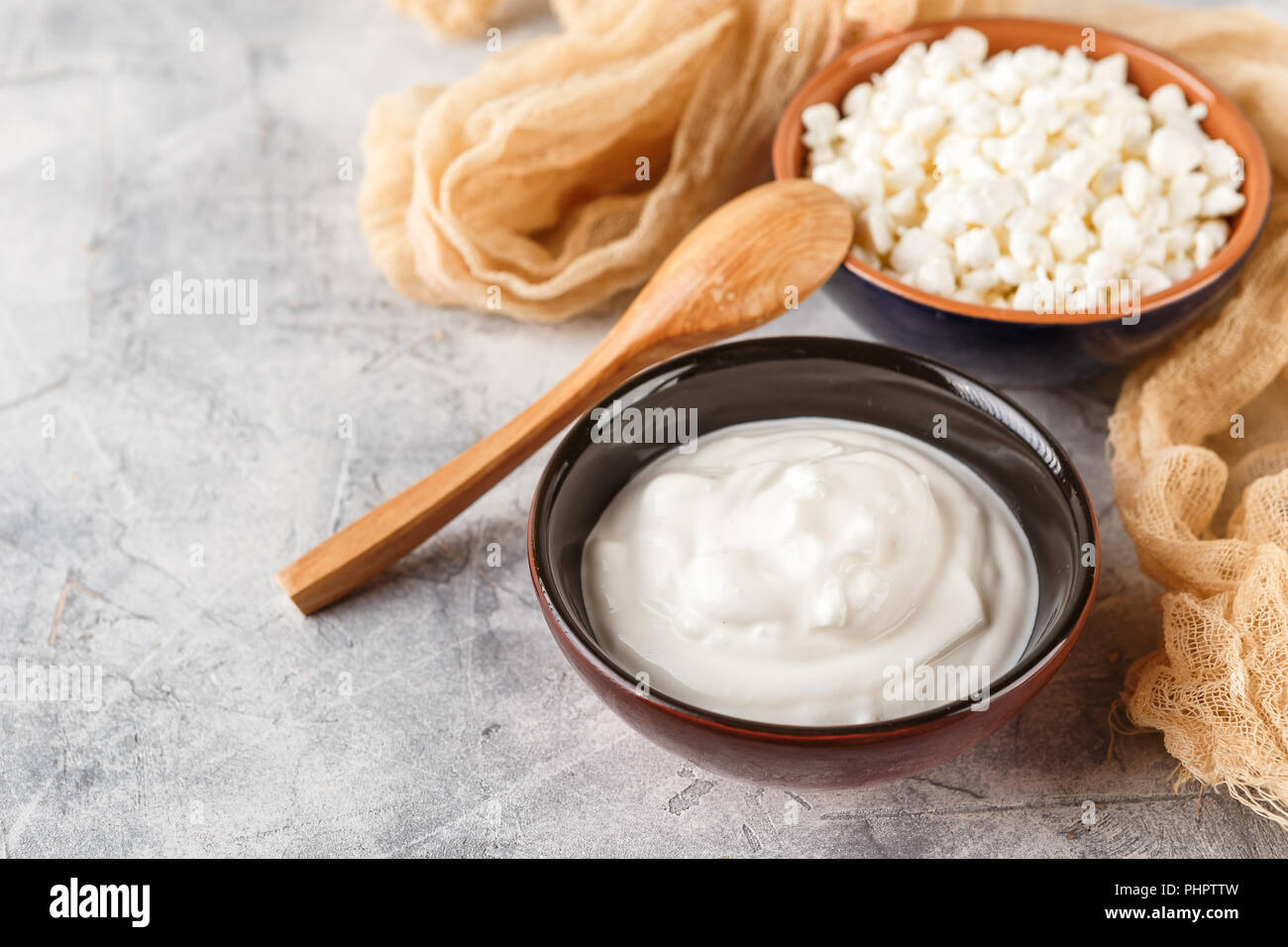 Granulated cottage cheese and sour cream Stock Photo - Alamy