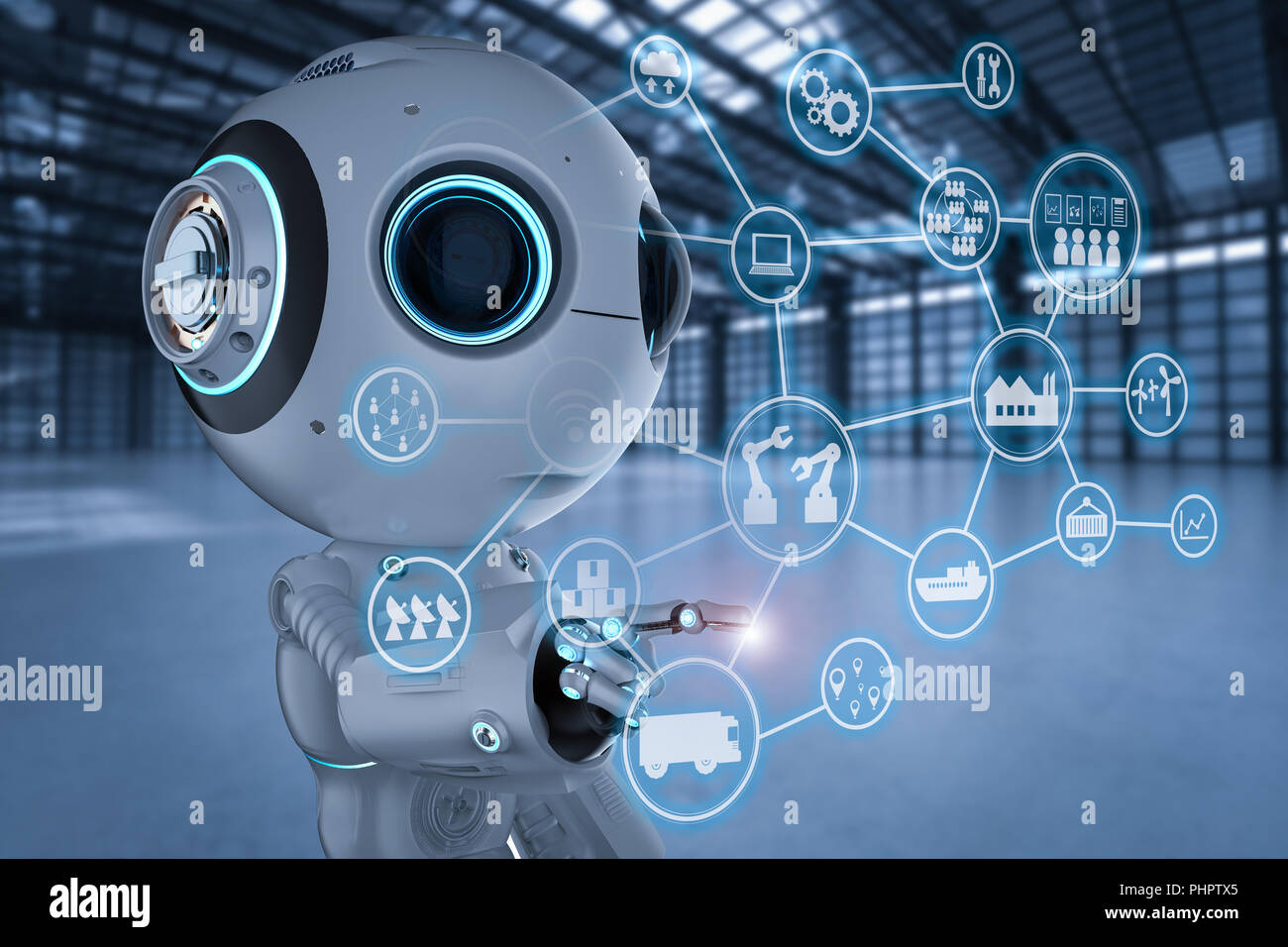 3d rendering cute artificial intelligence robot with hud display Stock Photo - Alamy