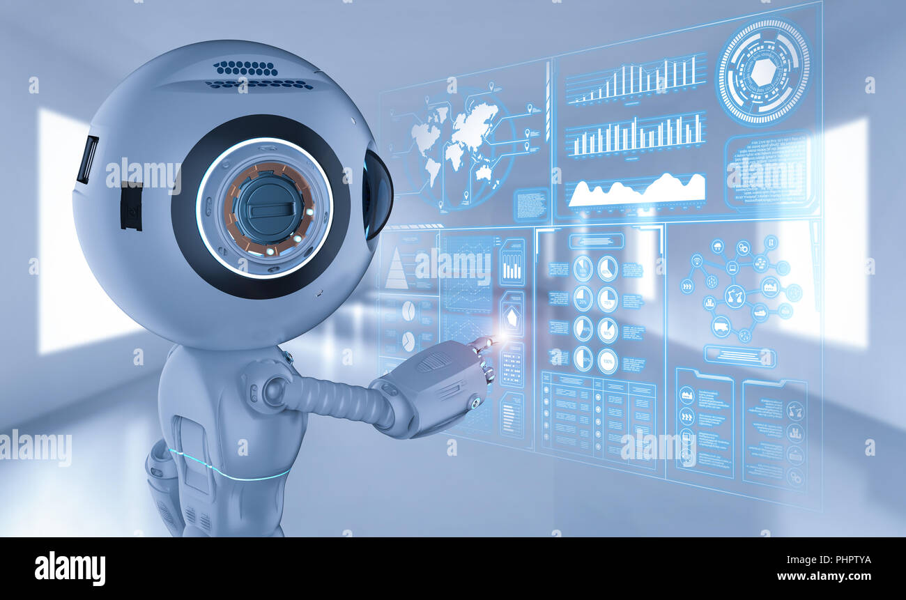 3d rendering cute artificial intelligence robot with hud display Stock Photo - Alamy