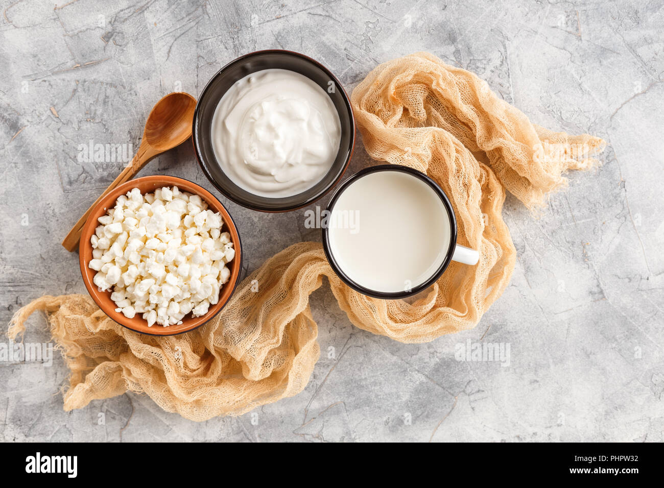 Granulated cottage cheese and sour cream Stock Photo - Alamy