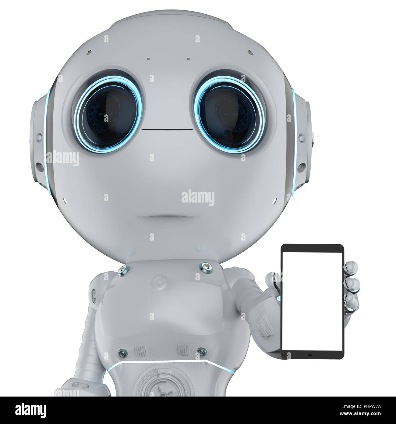 3d rendering cute artificial intelligence robot with empty screen mobile Stock Photo - Alamy