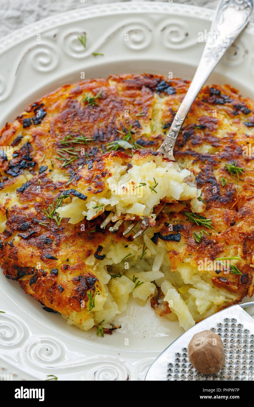 Swiss potatoes rosti close up Stock Photo - Alamy