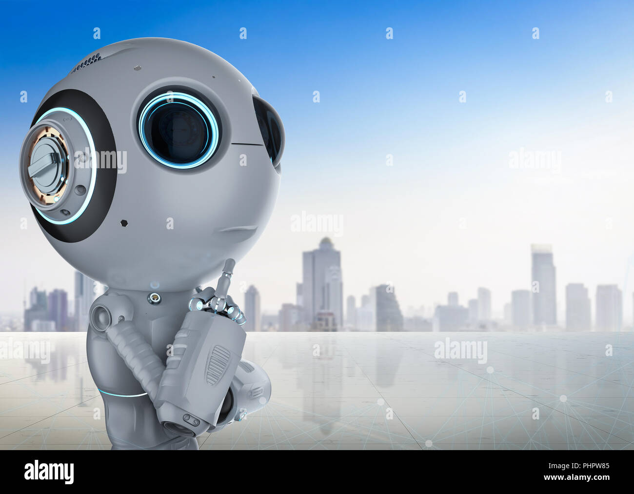 3d rendering cute artificial intelligence robot think or analysis Stock ...