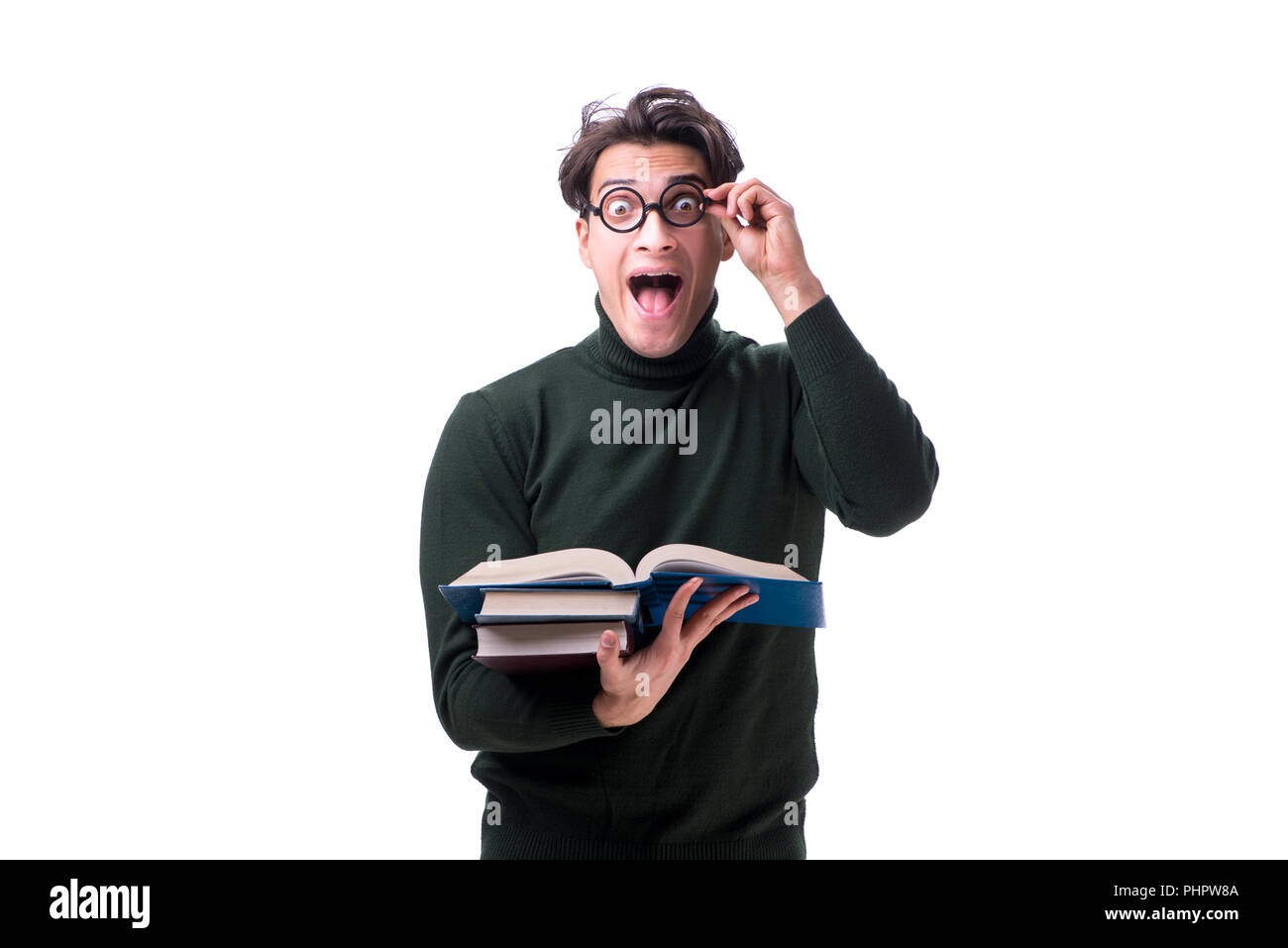 Graduate standing on pile books hi-res stock photography and images - Alamy