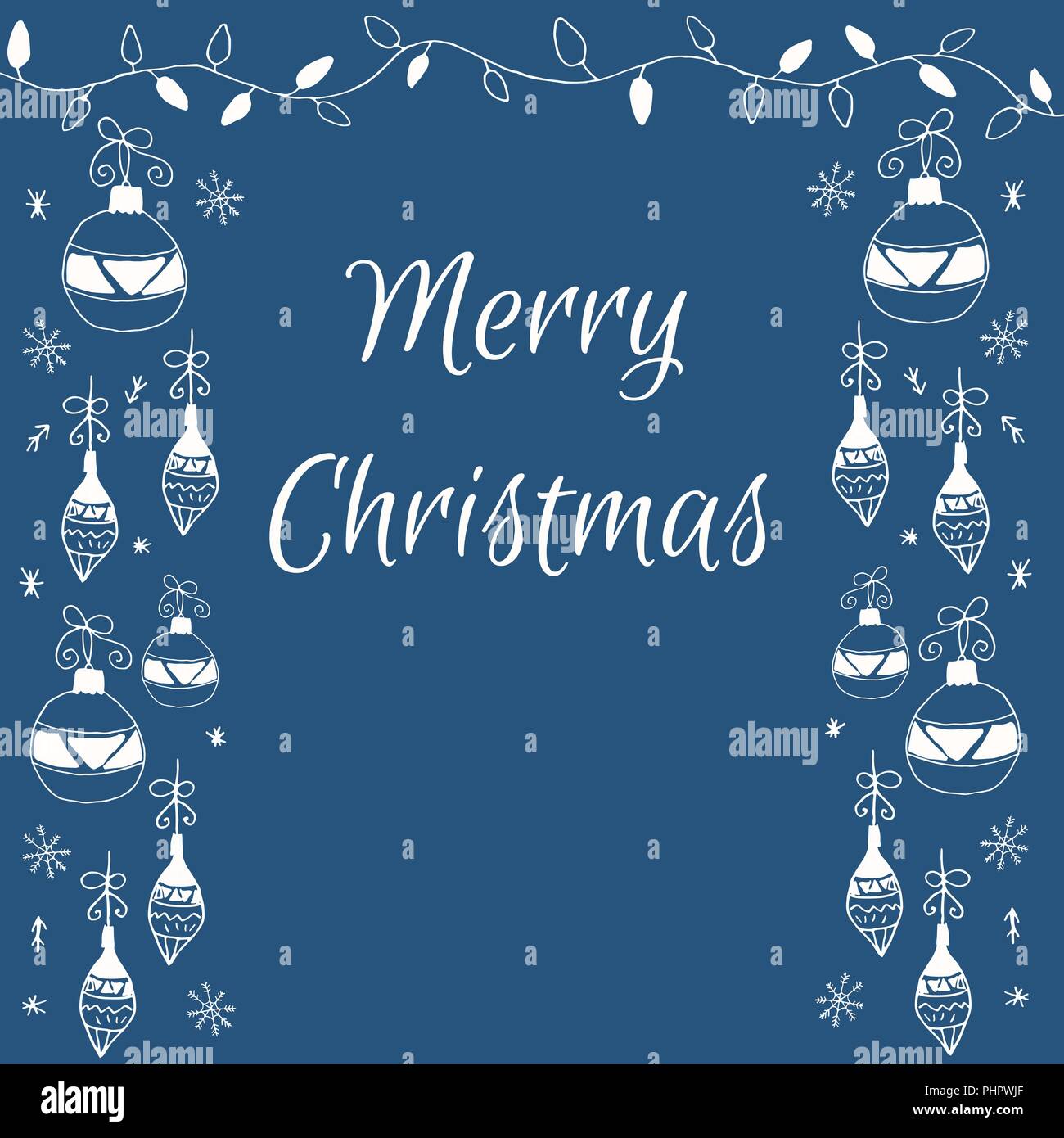 Merry Christmas doodle hand drawn frame with holidays elements on a ...