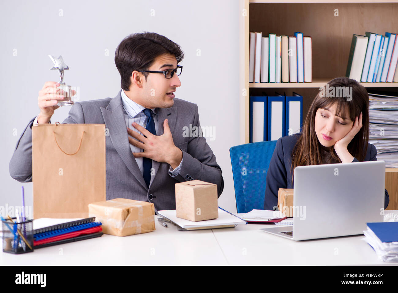 Business people receiving new mail and parcels Stock Photo - Alamy