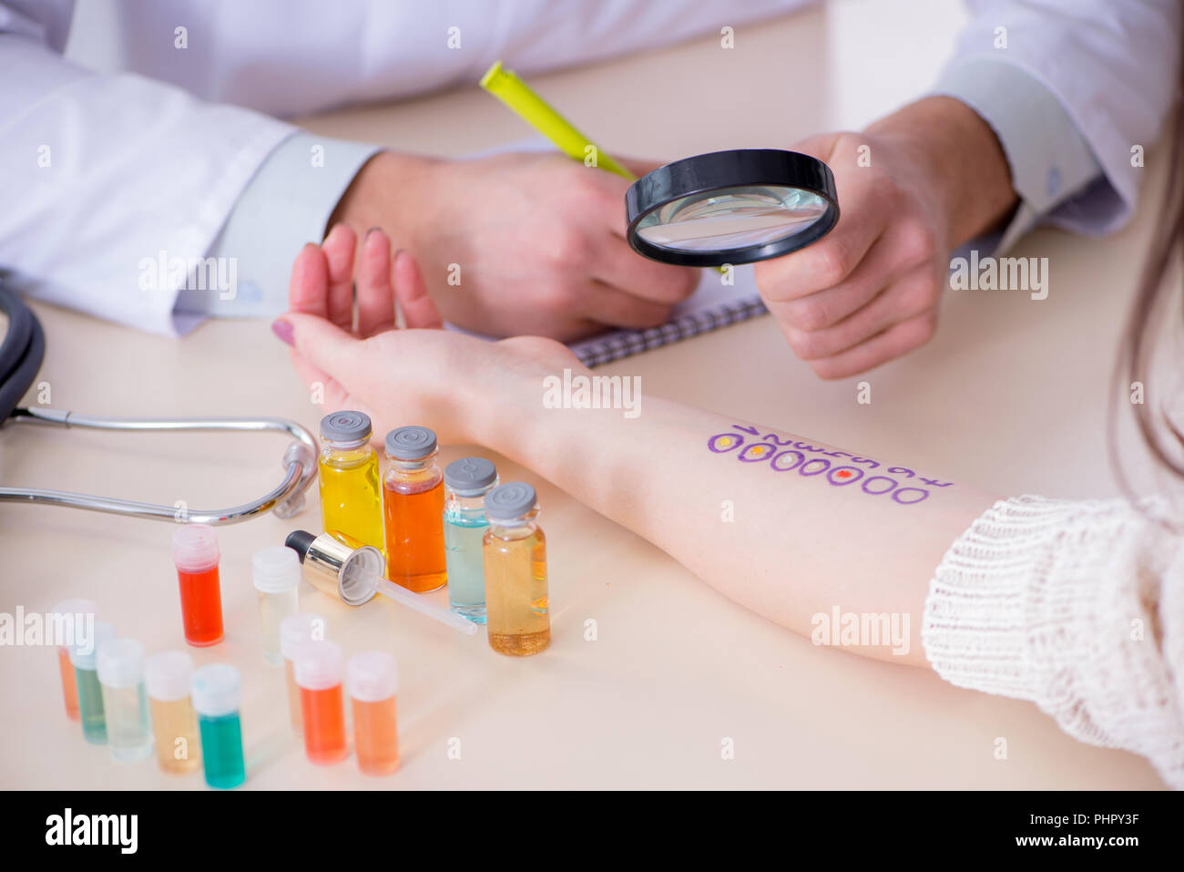 Doctor testing allergy reaction of patient in hospital Stock Photo - Alamy