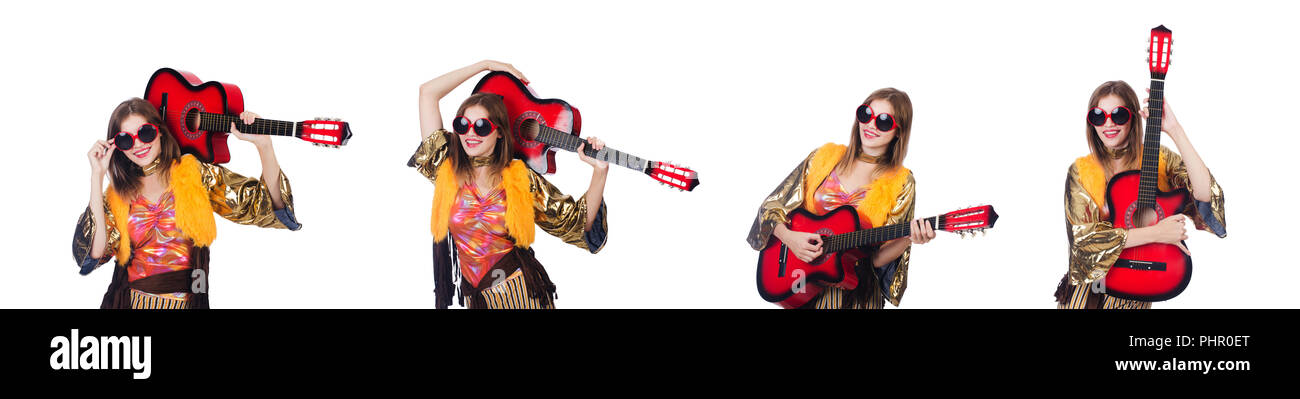 Tall guitar player isolated on white Stock Photo - Alamy