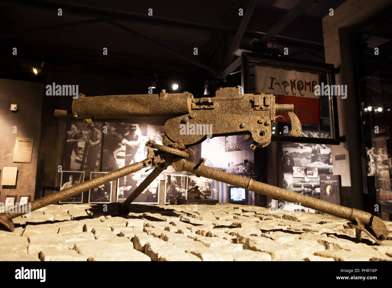 Machine gun from WWII in Warsaw Rising Museum (Muzeum Powstania ...