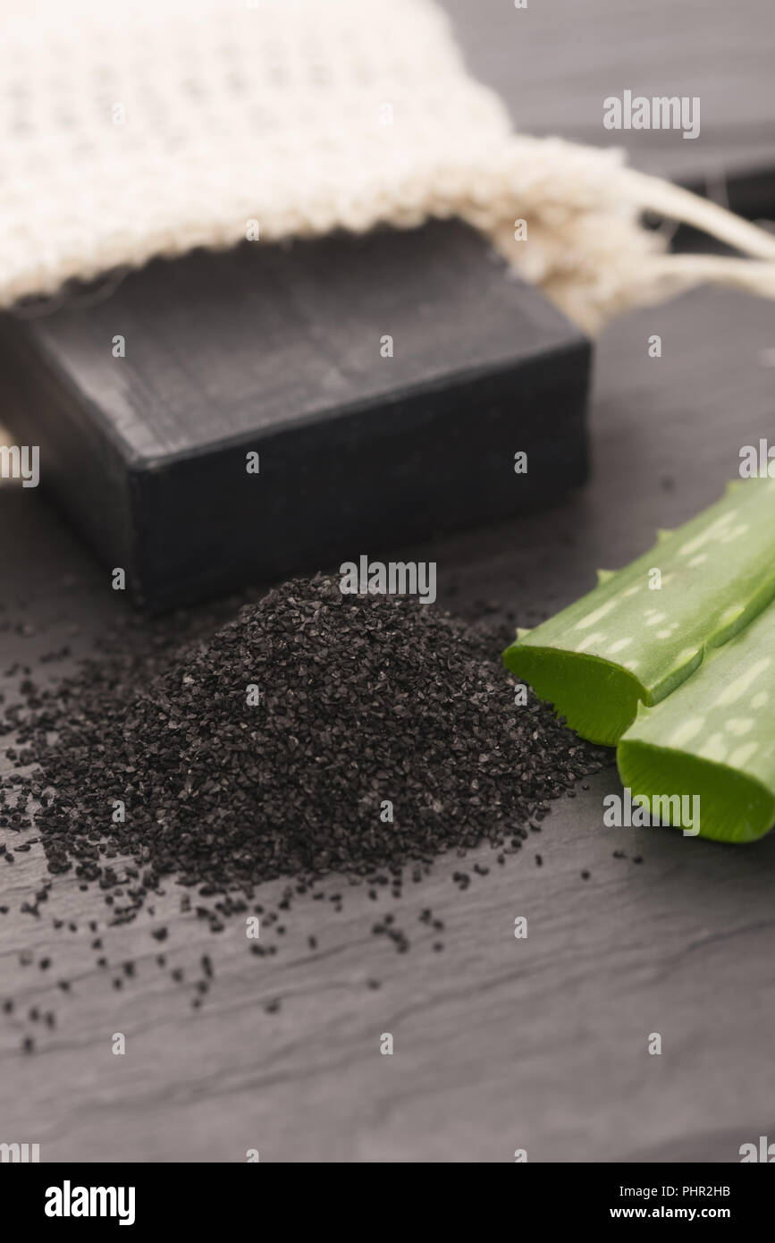 block of natural carbon soap with aloe vera Stock Photo - Alamy