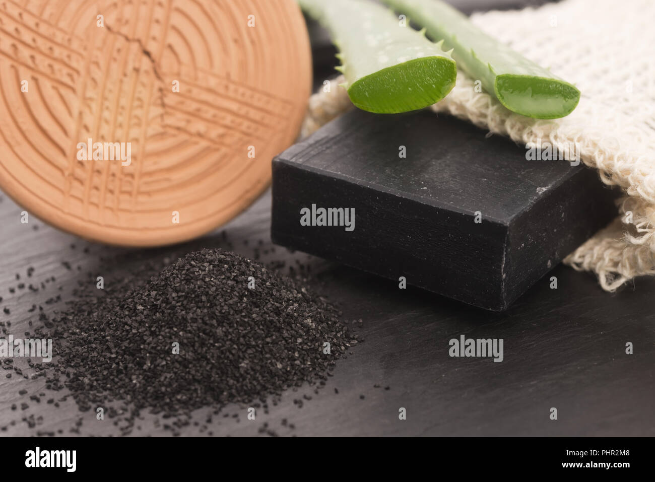 block of natural carbon soap with aloe vera Stock Photo - Alamy