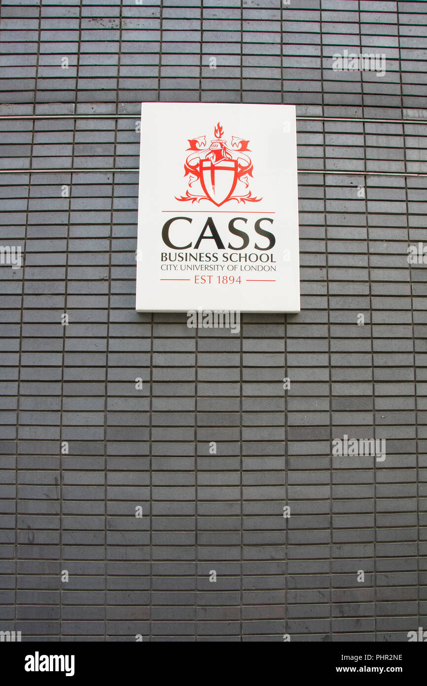 Signage and coat of arms outside CASS Business School, City University ...