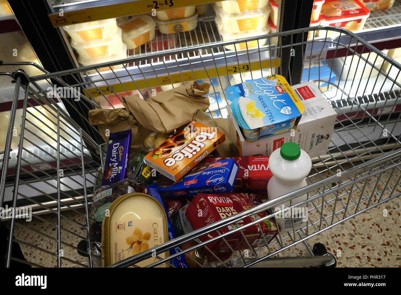 items in a shopping trolly when supermarket shopping at Morrisons ...