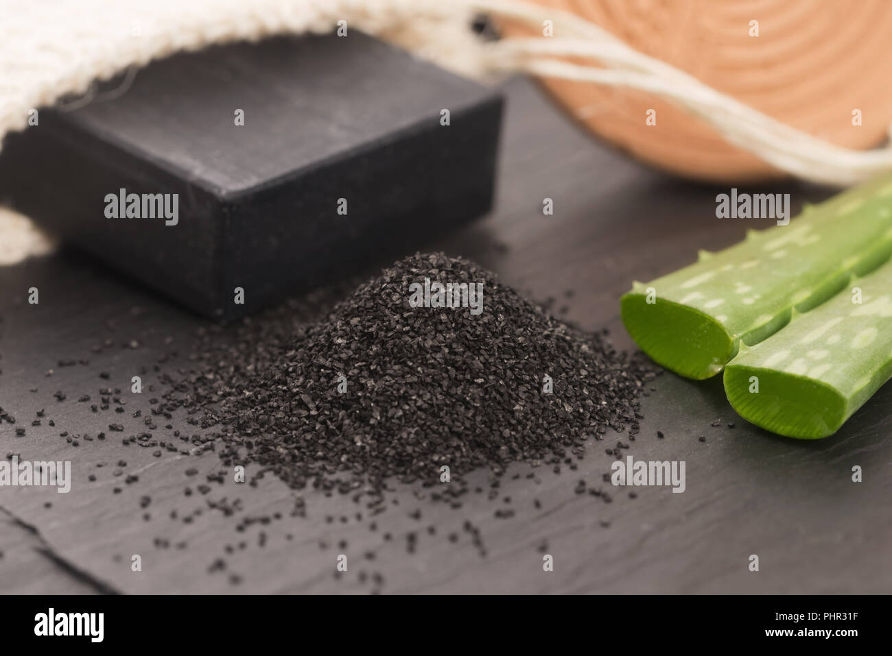 block of natural carbon soap with aloe vera Stock Photo - Alamy