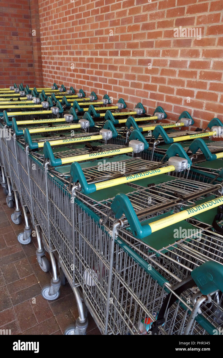 rows of Shopping trolleys at Morrisons in Sheffield Stock Photo - Alamy