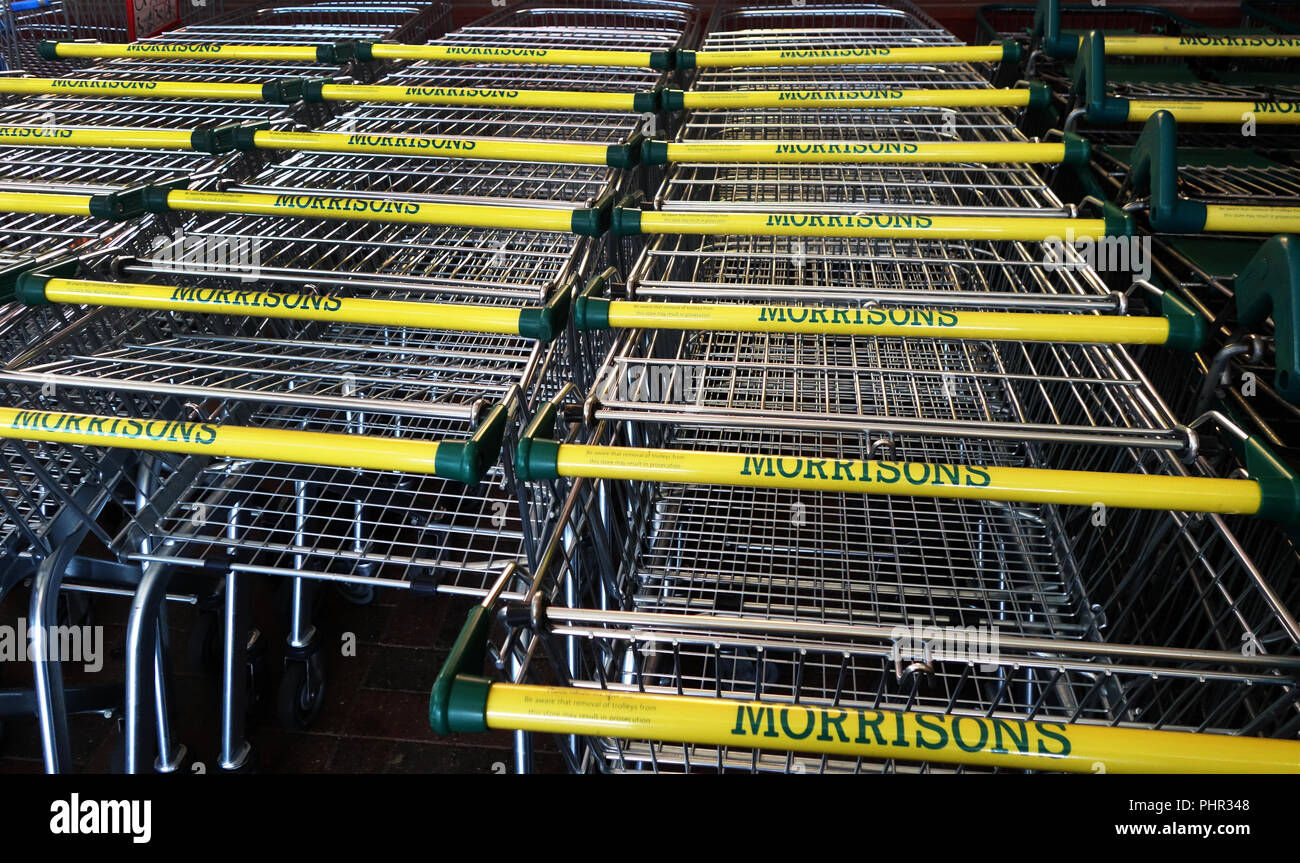 rows of Shopping trolleys at Morrisons in Sheffield Stock Photo - Alamy