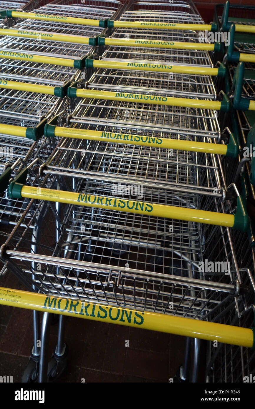 rows of Shopping trolleys at Morrisons in Sheffield Stock Photo - Alamy