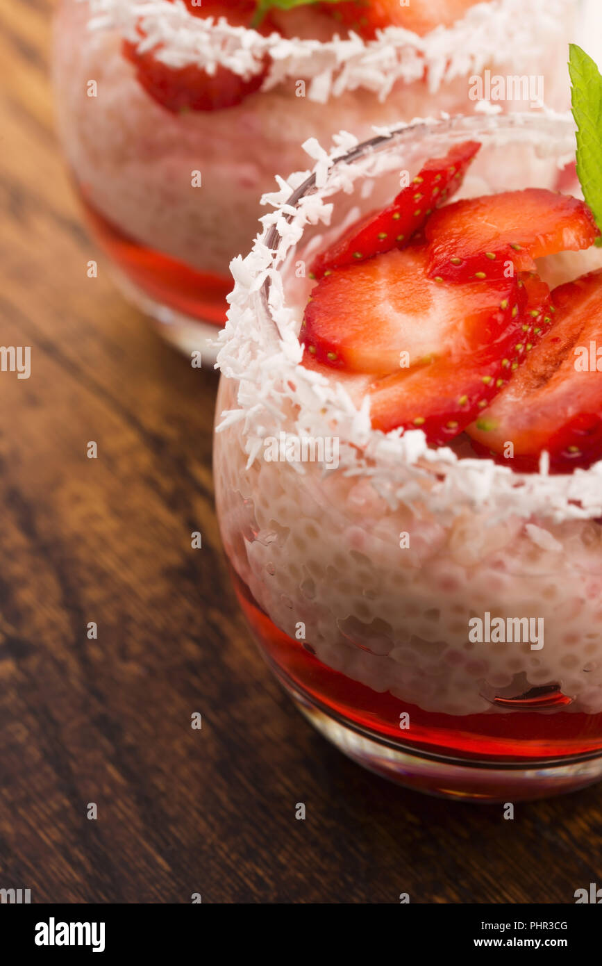 A serving of strawberry over tapioca and jelly Stock Photo - Alamy