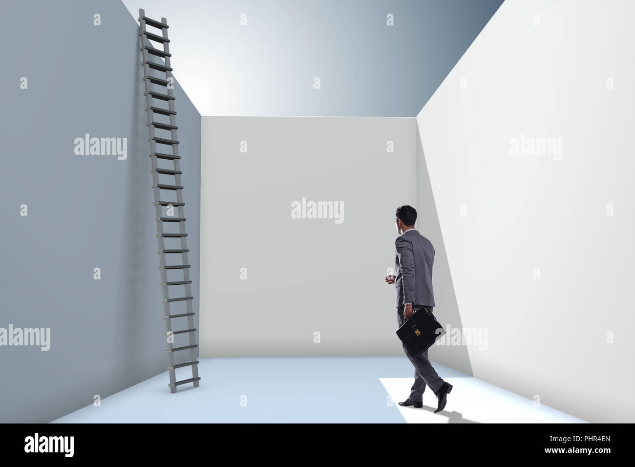 Businessman climbing a ladder to escape from problems Stock Photo - Alamy