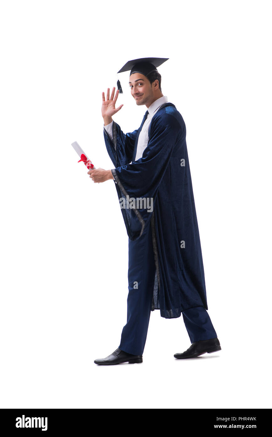 Student excited at his graduation isolated on white Stock Photo - Alamy