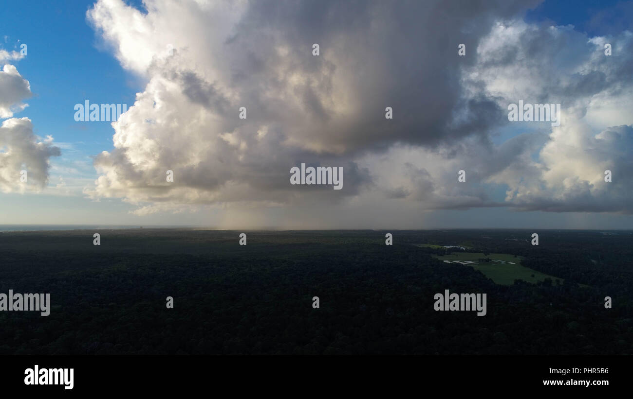 Early Morning Drone Photograph Of Distant Rain Near Coast Stock Photo ...