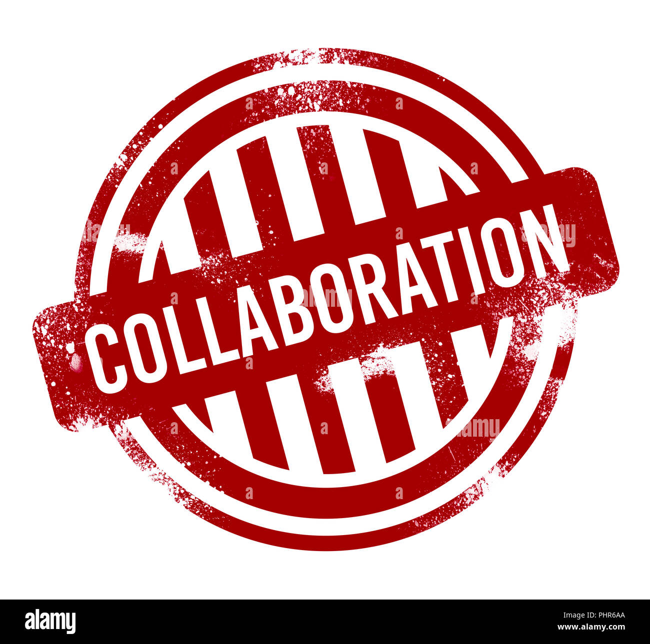 Collaboration - red grunge button, stamp Stock Photo - Alamy