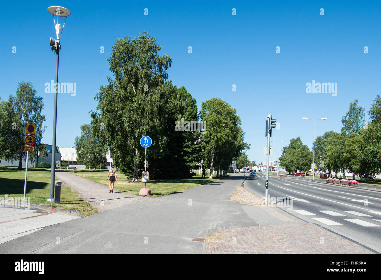 Rovaniemi in Finland Northern lights street lights lamp town city road ...