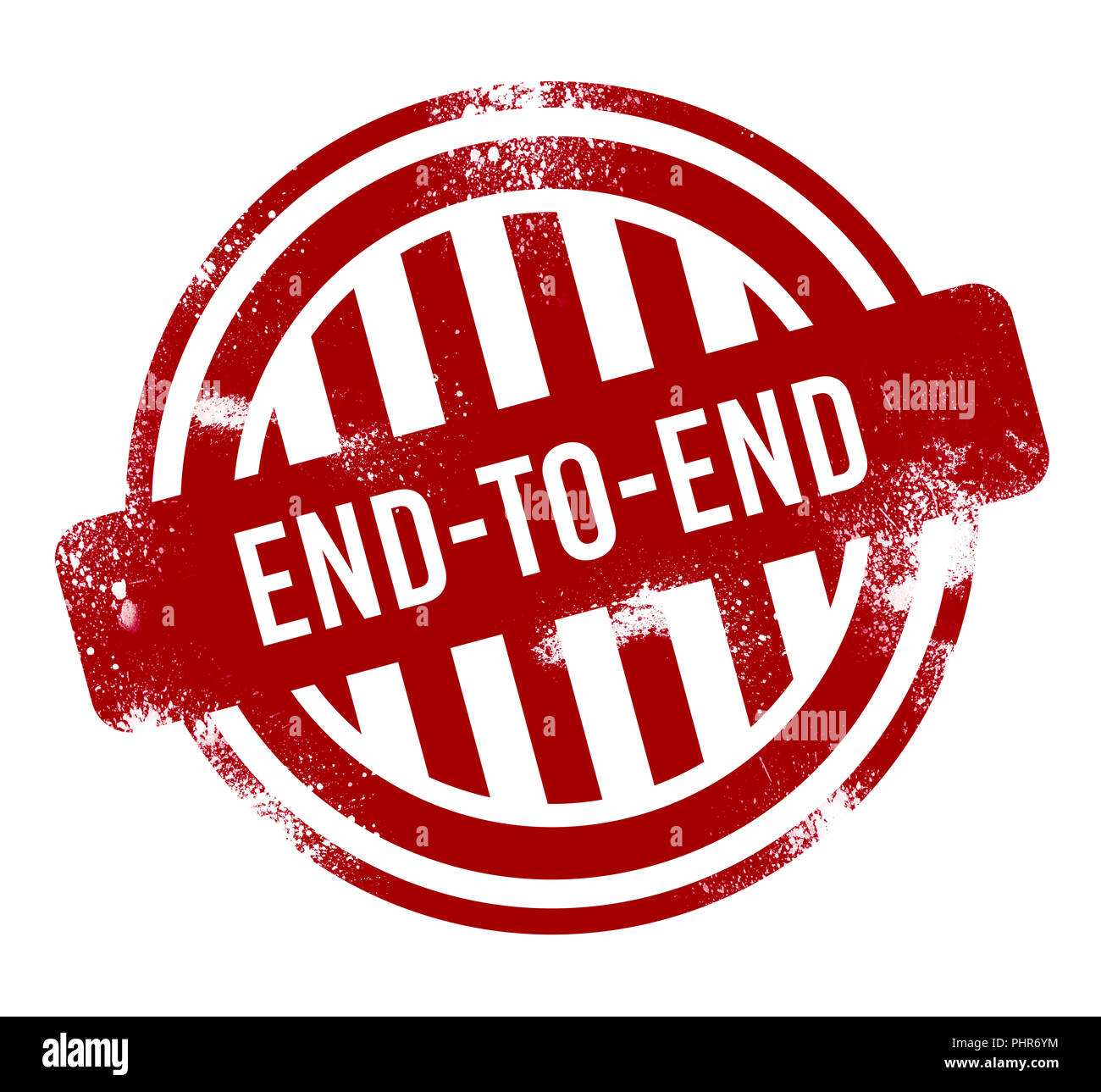 End-to-End - red grunge button, stamp Stock Photo - Alamy
