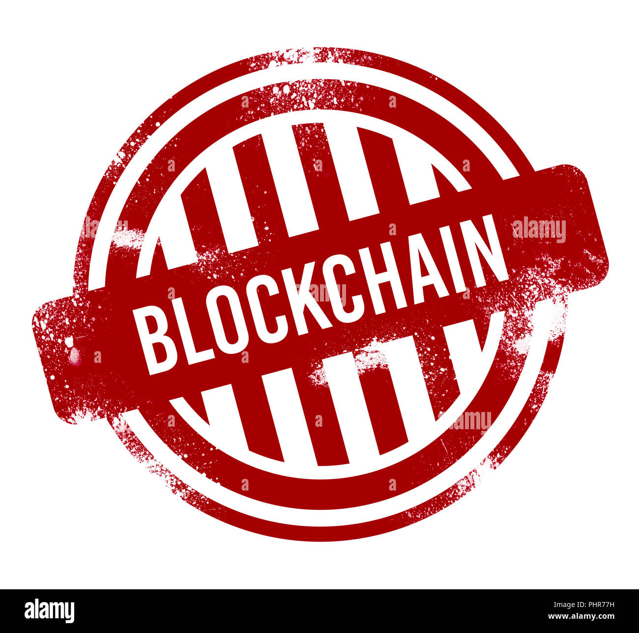 Blockchain - red grunge button, stamp Stock Photo - Alamy
