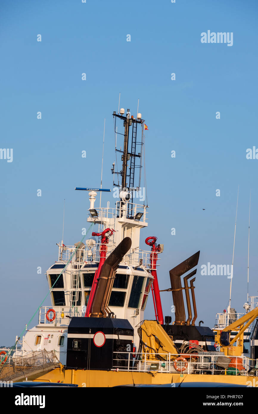 Detail of the ship's bridge of a tugboat Stock Photo - Alamy
