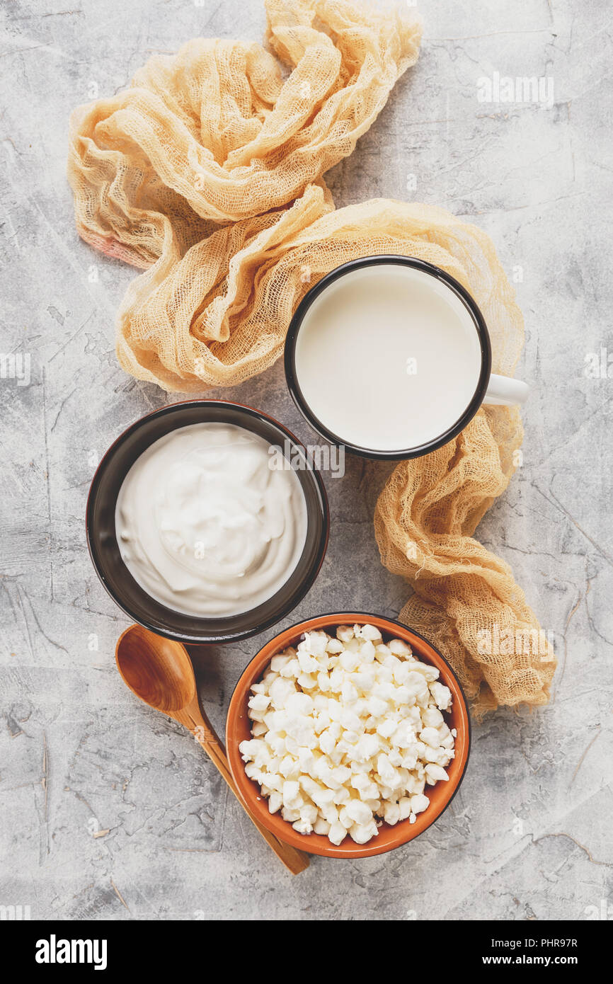 Granulated cottage cheese and sour cream Stock Photo - Alamy