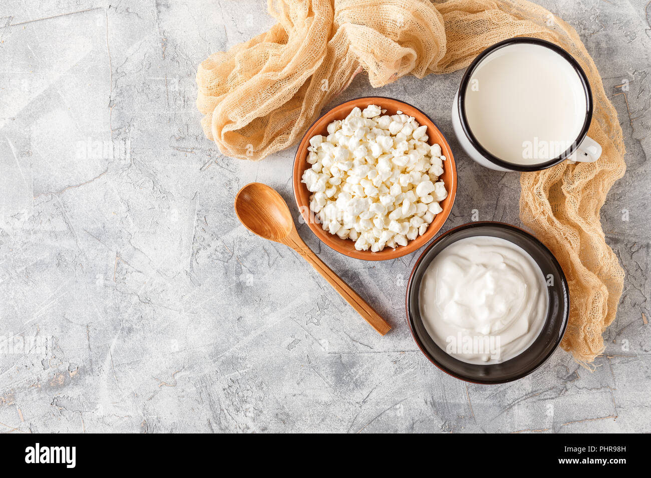 Granulated cottage cheese and sour cream Stock Photo - Alamy