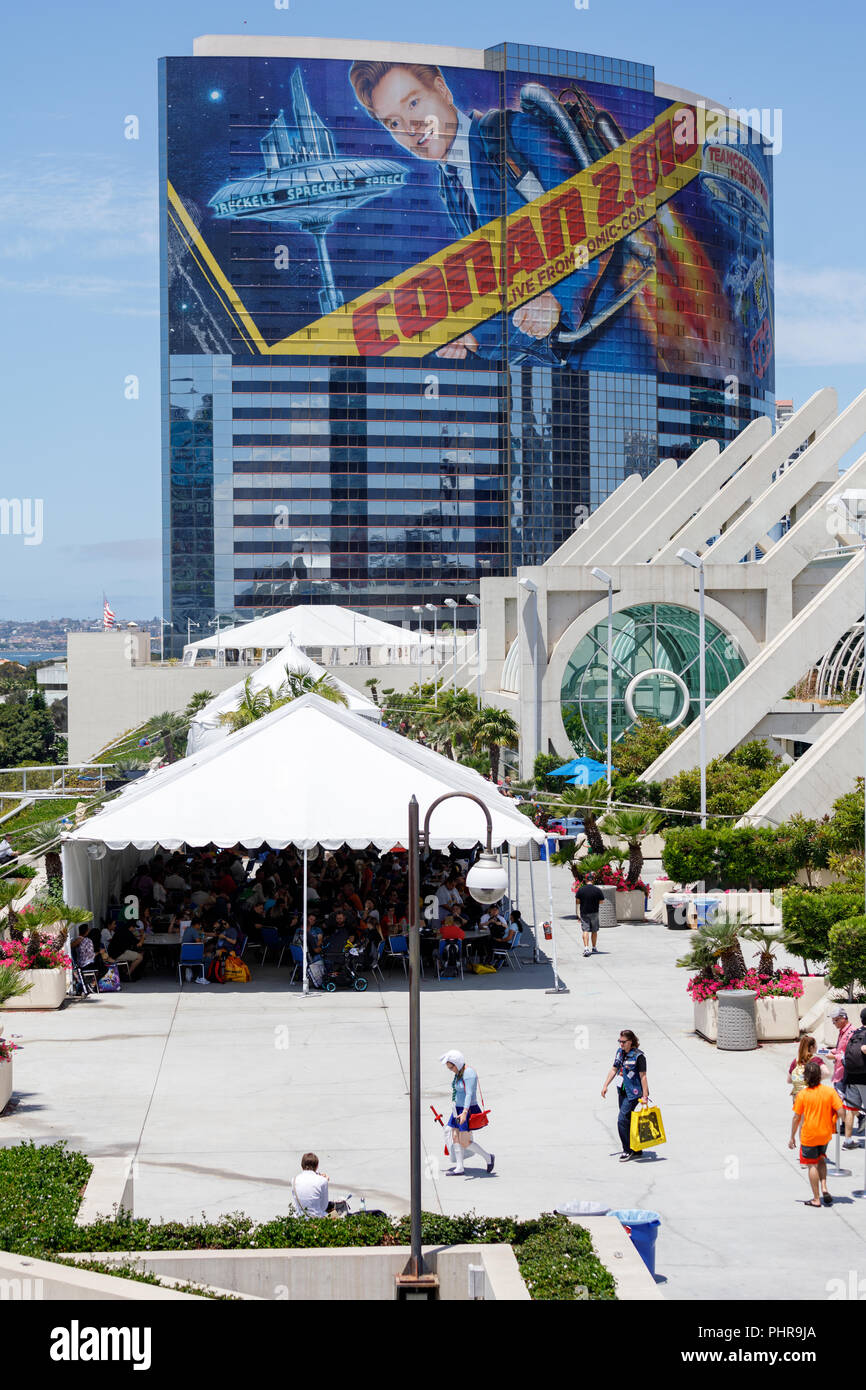 View of the Conan advertisement at the Convention Center during San ...
