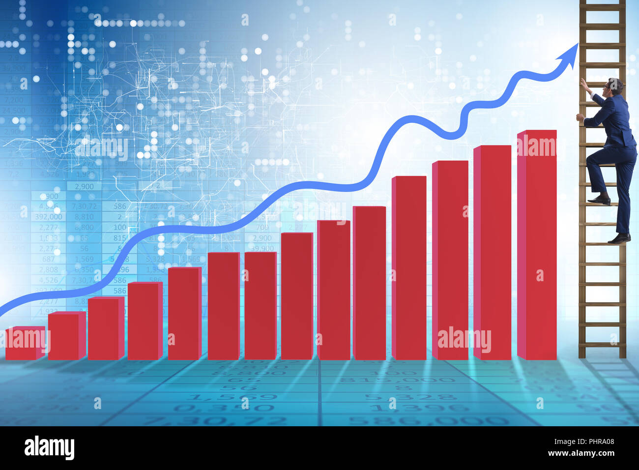Businessman climbing towards growth in statistics Stock Photo - Alamy